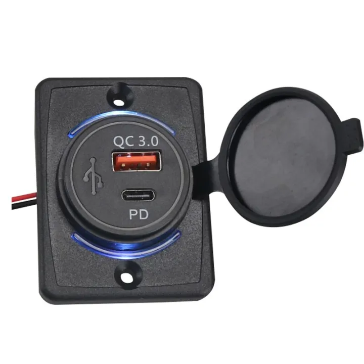 DIY Waterproof 18W USB QC3.0 Type-C PD Car Charger Socket 12V-24V Power ...