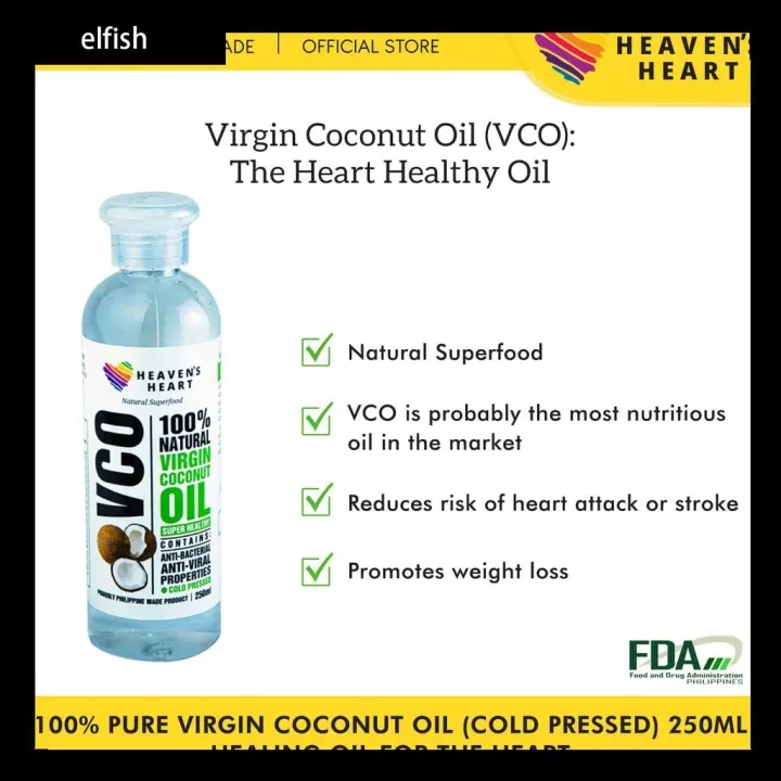 elfish FDA APPROVED Heaven's Heart 100 Pure Virgin Coconut Oil (Cold ...