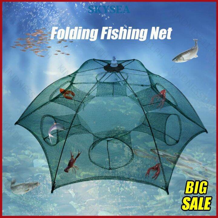 Folding Fishnet 6/8/10/12/16 Holes Cage Foldable Trap Crab Shrimp Cages ...