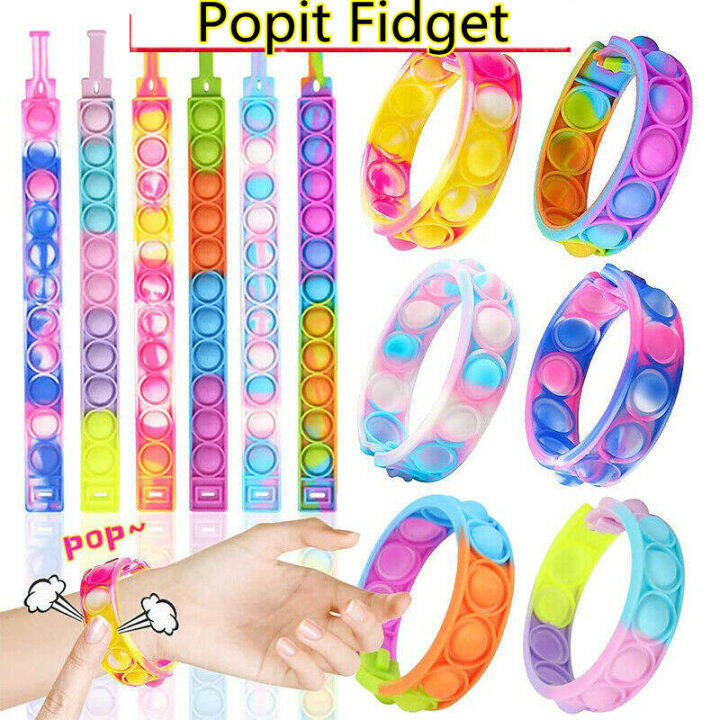 Popit Fidget Bracelet Toys Kids Dimple Wristband Push Bubble Anti ...