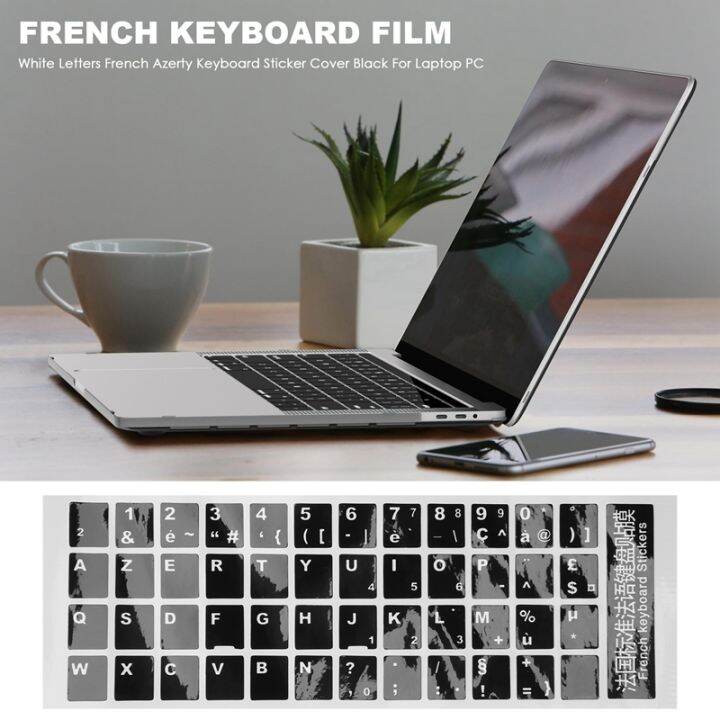 White Letters French Azerty Keyboard Sticker Cover Black for Laptop PC ...