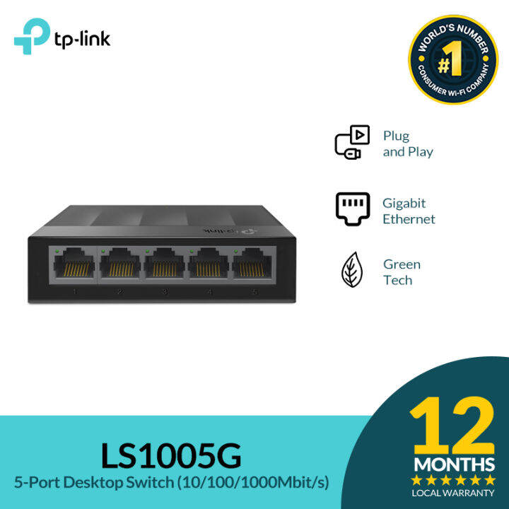 Tp-Link LS1005G 5-Port 10/100/1000Mbps Desktop Switch Plug and Play Gigabit Ethernet Fanless ...