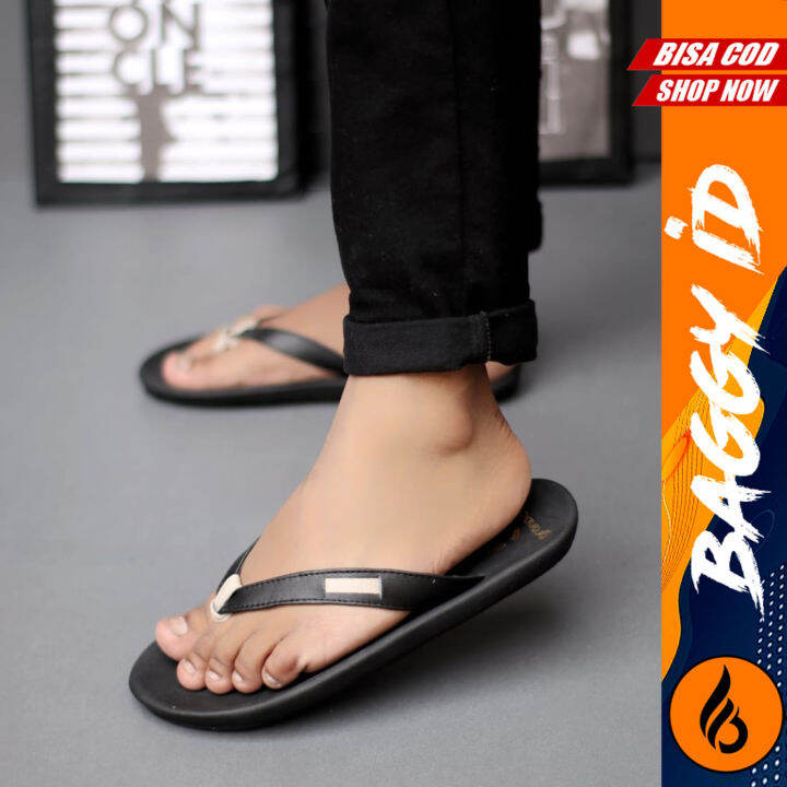 Sandal Pria Keren Kulit Kekinian Sendal distro Terbaru 2023 Baggy Sinod ...