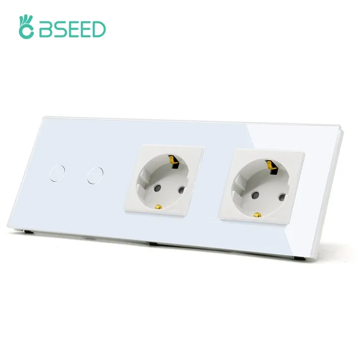 BSEED Touch Light Switch EU Wall Socket Glass 1/2/3Gang 1Way Touch ...