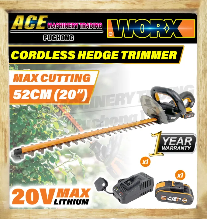 WORX WG260E.5 20V WORX CORDLESS HEDGE TRIMMER FLOWER BRANCHES TRIMMING ...