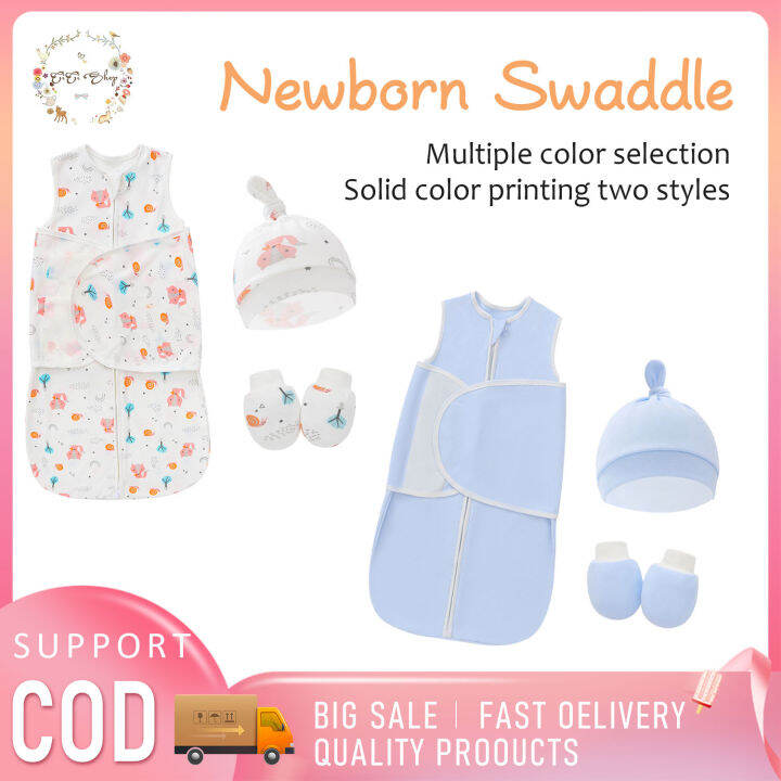 CiCi 3 IN 1 Sets Newborn Baby Cotton Makapal Swaddle Bonnet With Hat Hand Gloves Adjustable ...