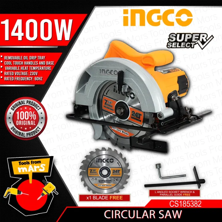 INGCO Circular Saw Power 1400W 7" SUPER SELECT for Wood Working Cutting ...