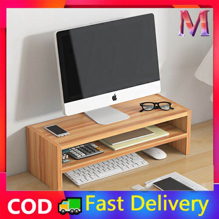 Monitor Riser Rack 2 Tier TV Computer LCD Heightened Wooden Shelf ...