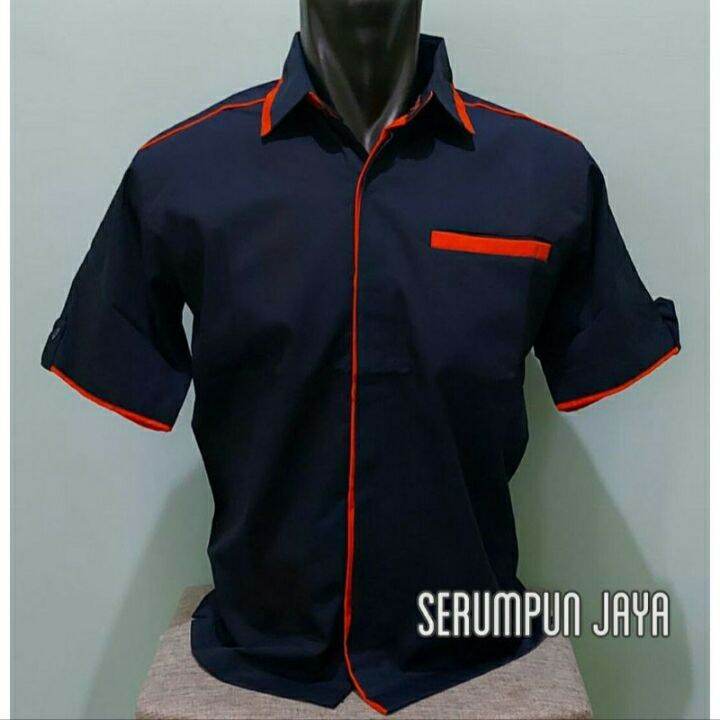 KEMEJA KERJA - KEMEJA KERJA NAVY KOMBINASI ORANGE - KEMEJA KANTOR ...