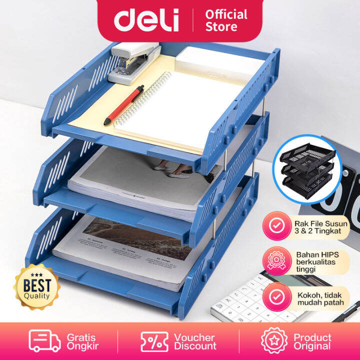 Deli File Tray Tempat Dokumen/File Kualitas Tinggi, 2 dan 3 Tingkat ...