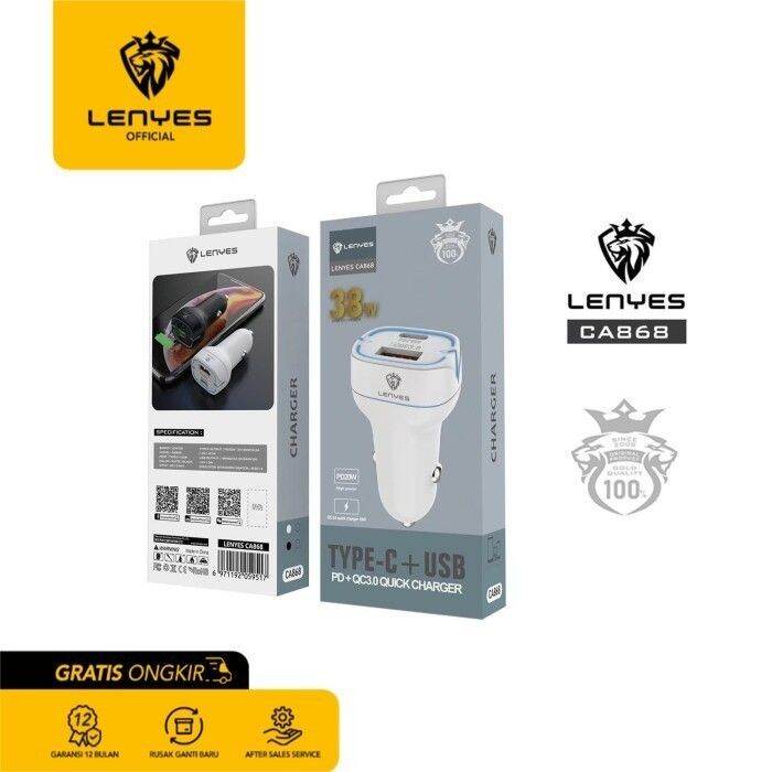 LENYES CA868 Saver Mobil 2 Port USB Type C 38W Fast Charging 3.0 Car | Lazada Indonesia
