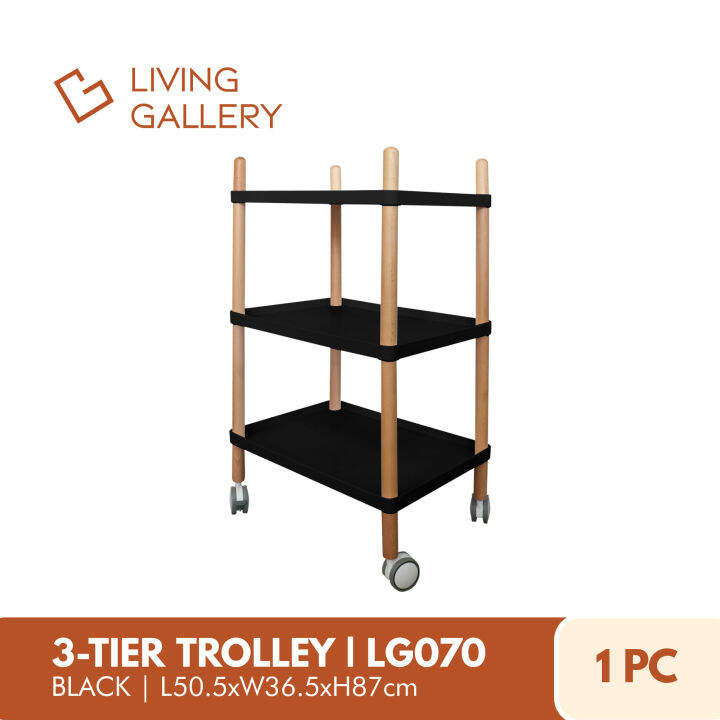 Living Gallery 3-Tier Trolley | L50.5xW36.5xH87cm | High Quality Materials | Universal Wheel ...