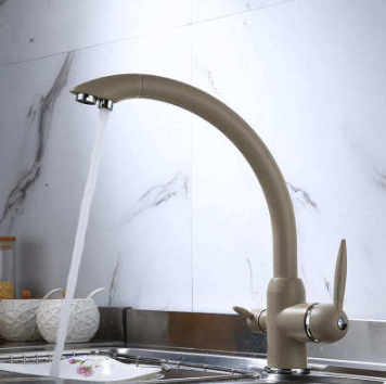Beige Deck Mounted 360 Rotation Kitchen Faucets White Water ...