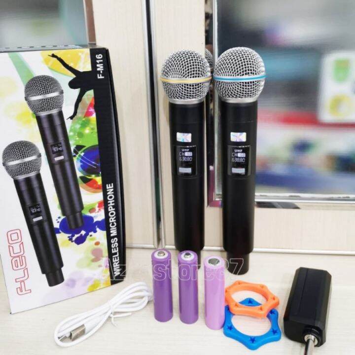 MIC MICROPHONE WIRELESS DOUBLE FLECO F-M16 / MIC KARAOKE FLECO F-M16 ...