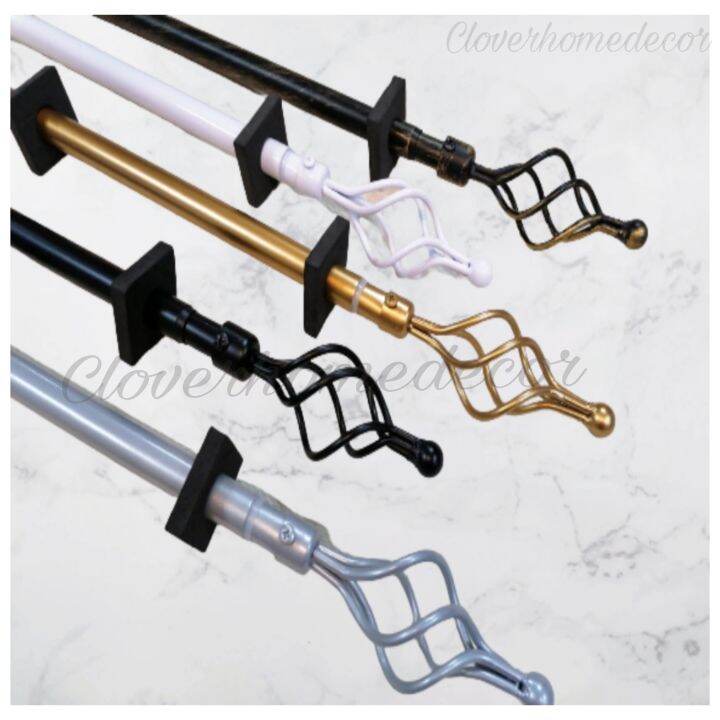 Extendable Metal Spiral Curtain Rod Set with Complete Accessories ...