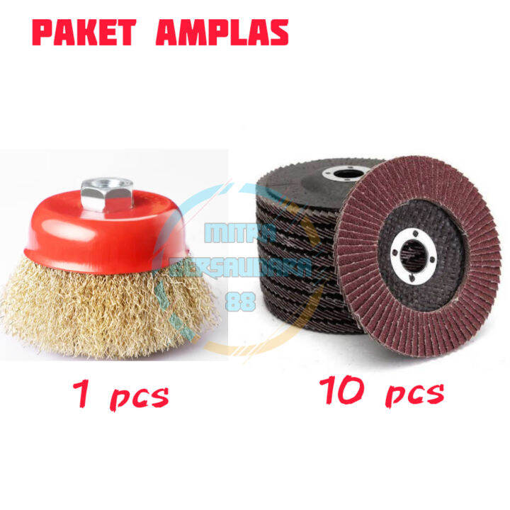MATA GERINDA GURINDA AMPLAS 10 PCS SUSUN 4 INCH FLAP DISC TEBAL+1 PCS ...