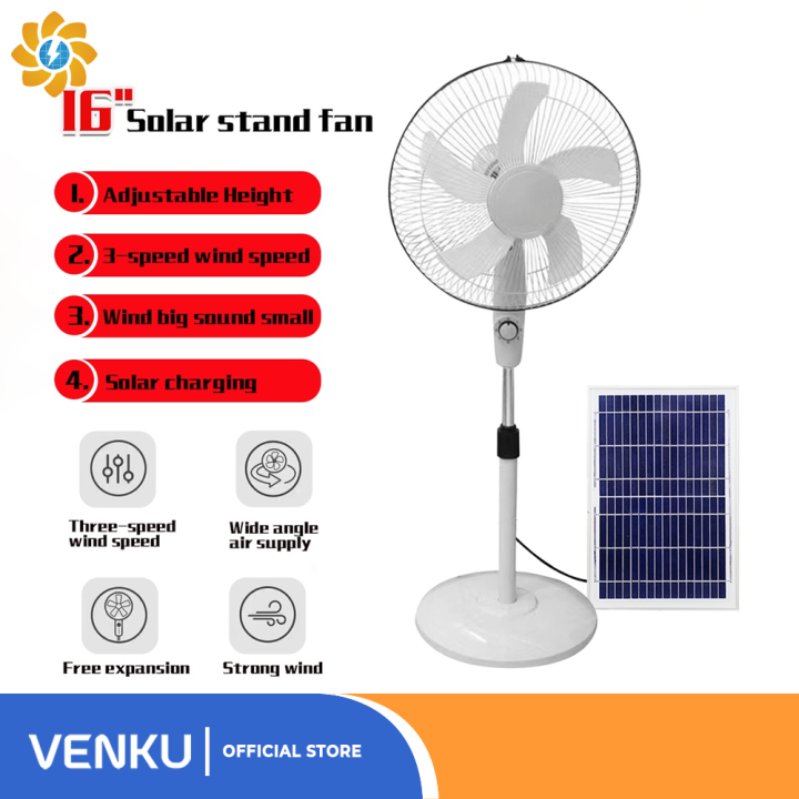 VENKU Solar Fan: Rechargeable Stand Fan with Solar Panel and 3 Level ...