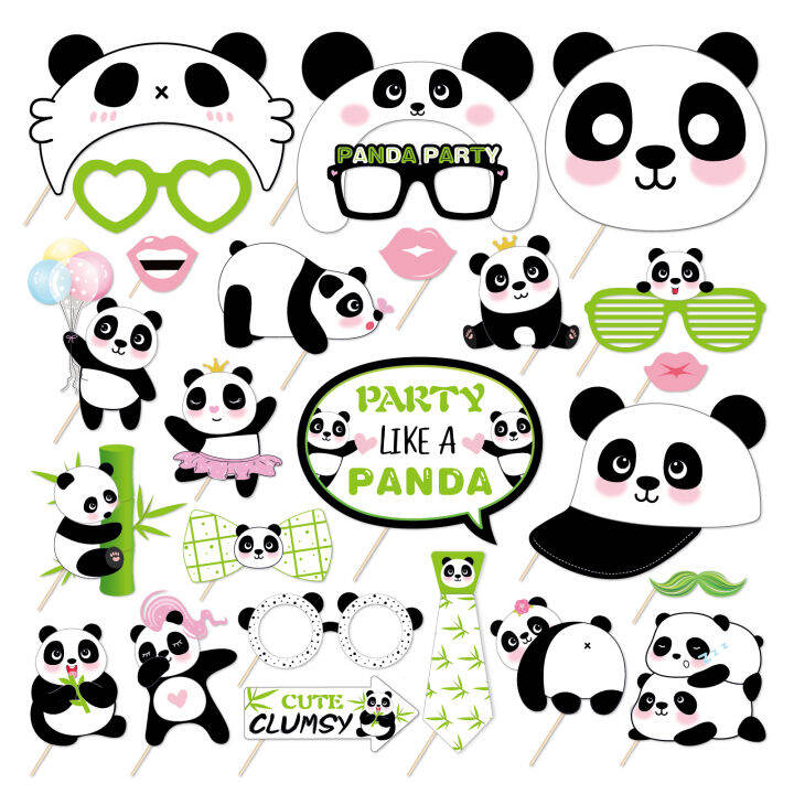 [In stock] Cute Panda Jungle Animals Happy Birthday Party Wild ONE Photo Booth Props Photobooth ...