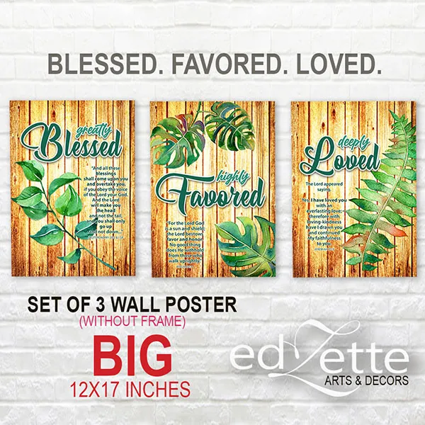 "BLESSED FAVORED LOVED - 3 BIG POSTERS (12X17 inches) NO FRAME ...