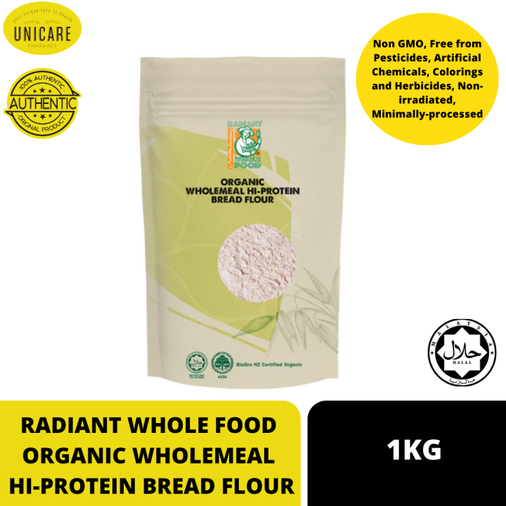 RADIANT WHOLE FOOD ORGANIC WHOLEMEAL HI-PROTEIN BREAD FLOUR 1KG. Non ...