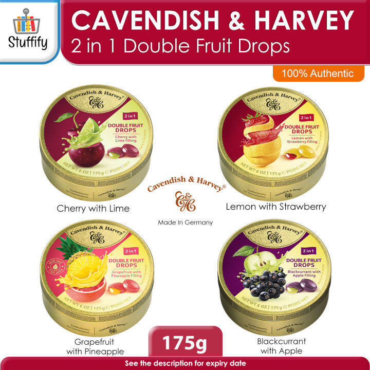 CAVENDISH & HARVEY 2 in 1 Double Fruit Drops (1 Can of 175g) Black ...
