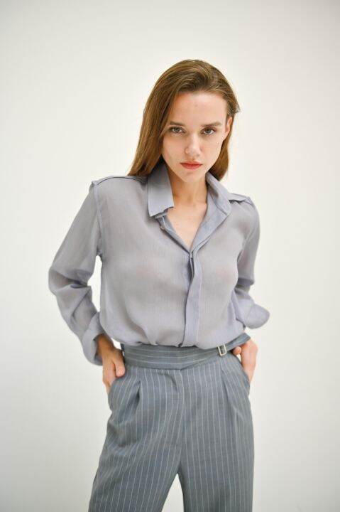 Patcha.co - เชิ้ตผ้าชีฟอง สีเทา PCCT005 | Lazada.co.th