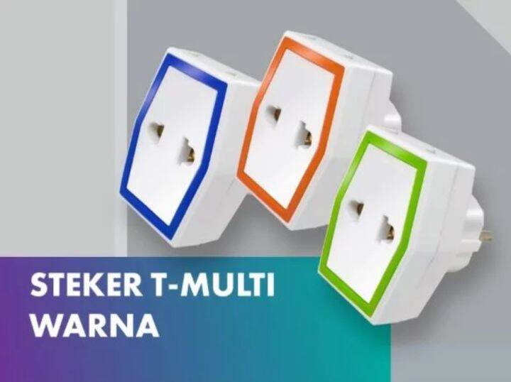 Steker Listrik T 3 Lubang Kuningan Multi Warna Colokan Listrik 3 Cabang ...