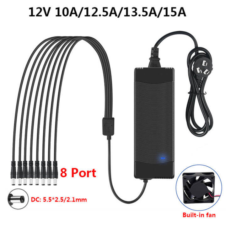 8CH 8 Port DC Power Adapter Supply 12V 10A 12.5A 13.5A 15A 8 Way Cables ...