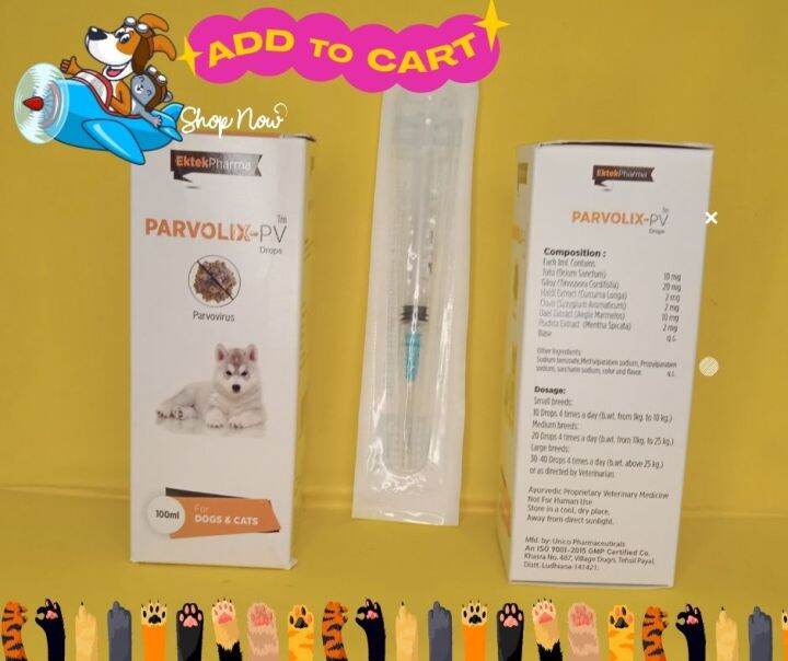 Parvolix Pv For Treatment Of Parvo Virus In Dogs And Cats 100ML with ...