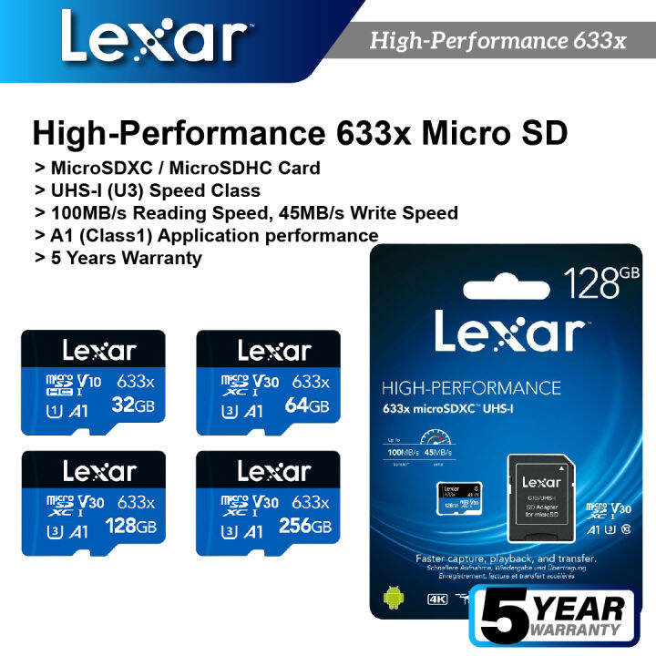 Lexar High-Performance 633x microSDXC UHS-I Card with SD Adapter, Up To ...