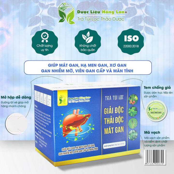 Trà Túi Lọc hỗ trợ Thải Độc Mát Gan 60g (20gói x 3g) Dược Liệu Hồng Lan - (Giúp mát gan, hạ men ...