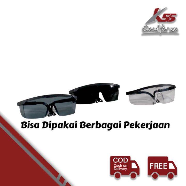 K55 Kacamata Pelindung Saat Bekerja Las Bening Smoke Hitam Safety ...
