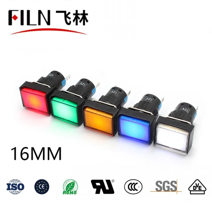 FILN Plastic Rectangular surface 16mm Mounting Size led indicator light ...