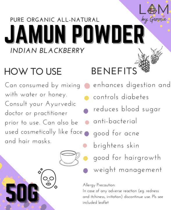 Pure Organic All Natural Jamun Powder herbal Blood Sugar Stabilizer ...