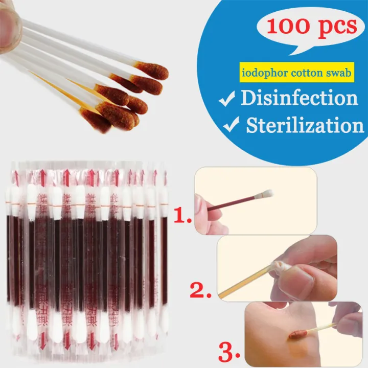 100Pcs Disposable Medical Stick Cotton Swab Iodine Disinfection Outdoor ...