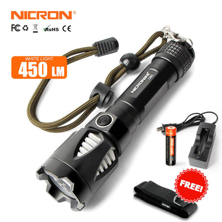 NICRON flashlight G80 3W CREE LED Flashlight 450lumens Torch ...