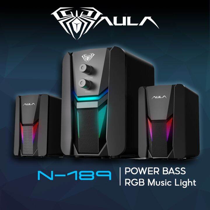Aula Wind N-189 2.1 Gaming Speaker w/ Subwoofer Power Bass RGB Lighting Effect | Lazada PH