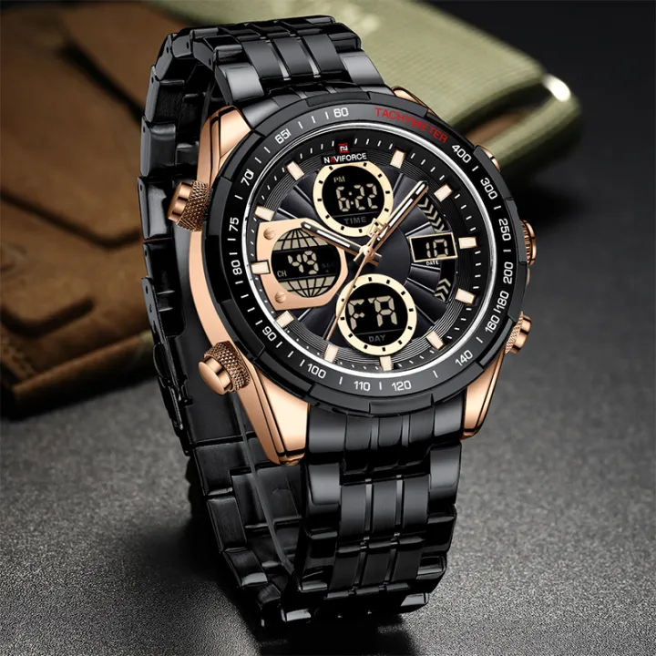NAVIFORCE Fashion Brand Men Watch Dual Display Quartz Clock Stainless ...