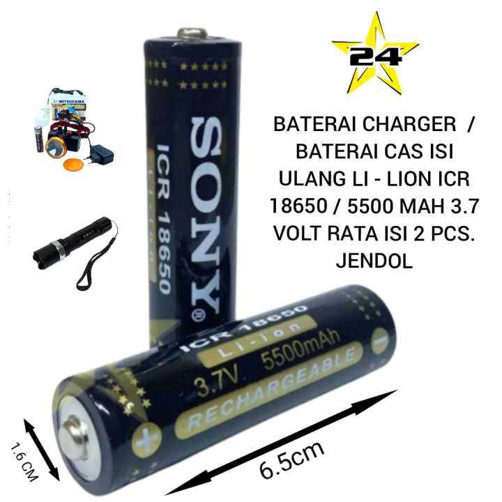 BATERAI CAS / BATTERAI ISI ULANG LI - ION . ICR - 18650 3.7 VOLT HITAM ...