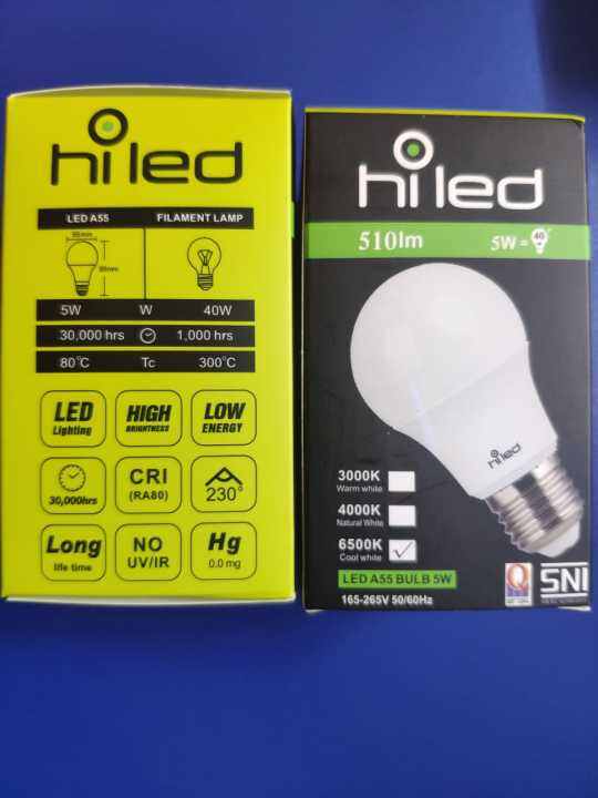 HILED / Lampu Bohlam LED / 5 Watt Putih Natural / Hemat Listrik / A3 ...