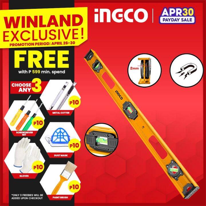 ☟INGCO by Winland Spirit Level Bar I-Beam Style 100cm HSL28100☛ | Lazada PH
