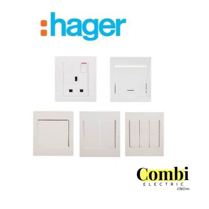 hager Switch Muse 16AX 1G / 2G / 3G / 4G with 1 Way / 2 Way / Door Bell 13A /15A/16A S/S/O, / TV ...