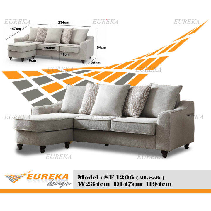 EUREKA Sofa L 3 Seater Upholstery Linen Fabric Spring Modern / Kerusi SF1206 (Deliver ...