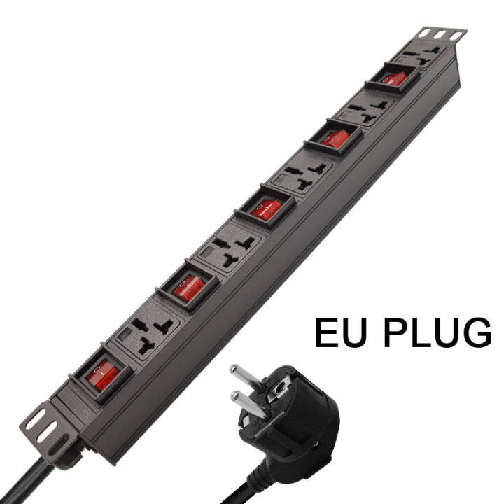 19 inch PDU 1U Network Cabinet Rack Power Strip Distribution 16A Universal Outlets Break Switch ...