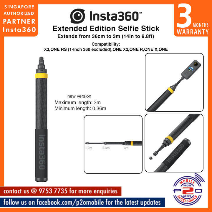 Insta360 Extended Edition Selfie Stick Extends From 36cm To 3m
