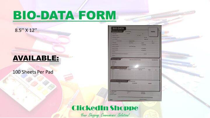 BIO-DATA Form 100 Pcs Per Pad 8.5'' x 12'' size | Lazada PH