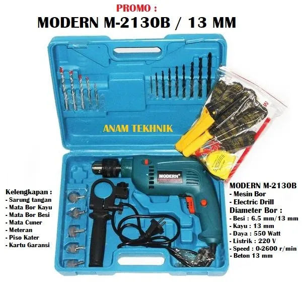 Mesin Bor Modern M-2130B Paket Mesin Bor Tembok 13 mm + Sekrup Modern ...