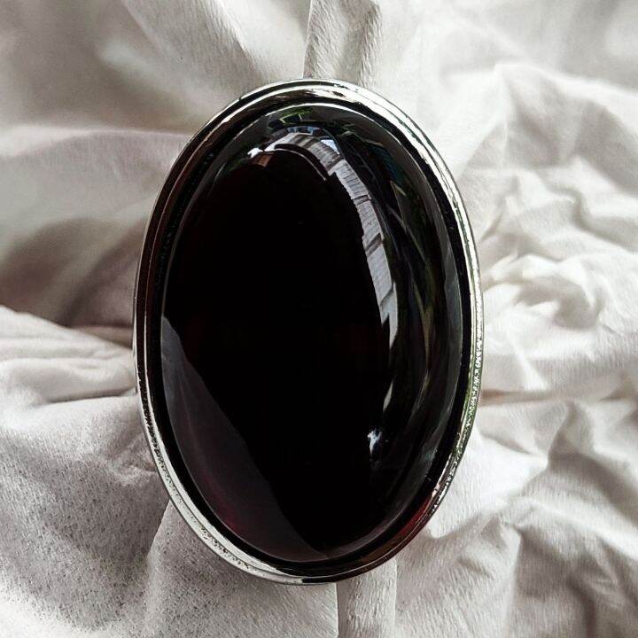 BAYAR DI TEMPAT Cincin Batu Akik Yaman Merah Kecubung Api Hitam Tembus ...