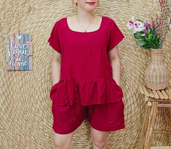 PLAIN SQUARENECK TERNO SHORT RAFFLES HIGH QUALITY CHALLISE FABRIC FIT ...