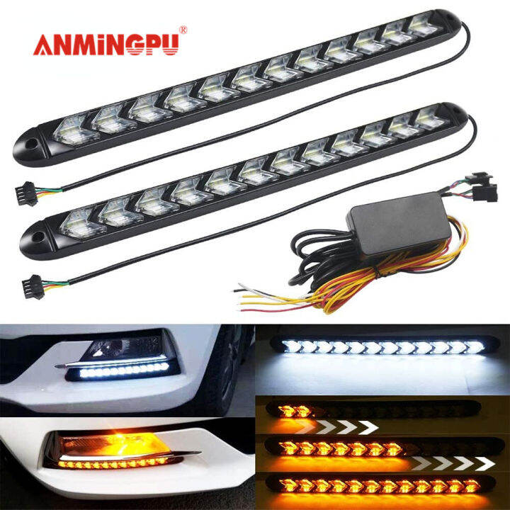 ANMINGPU 1pair Bright Drl LED Day Light Auto Sequential Flow Drl Led Daytime Running Light for ...